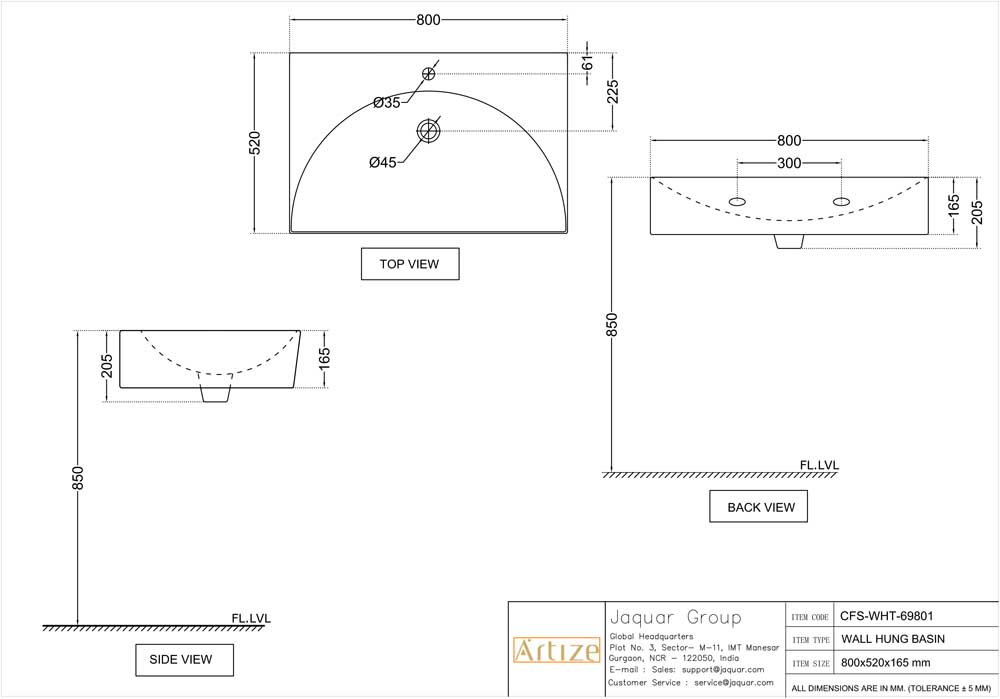 ARTIZE |Wall Hung Basin | Confluence