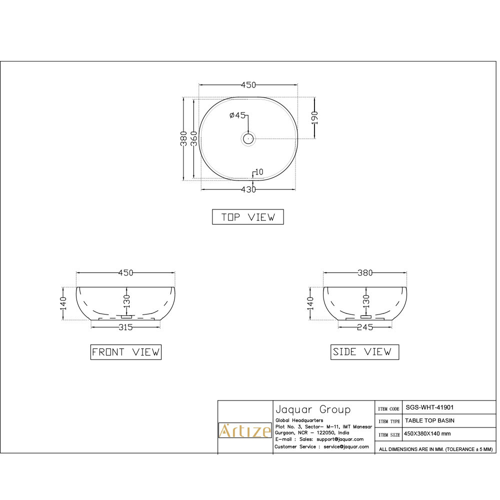Thin Rim Basin - Elegant Bathroom Style - Artize India